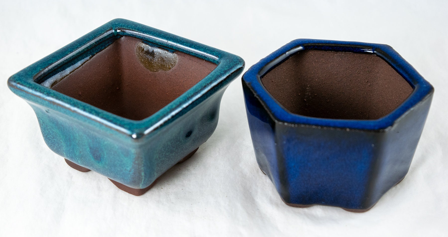 2 Mix Mini Mame Glazed Pots 3" & 3.25" | Calibonsai Depot